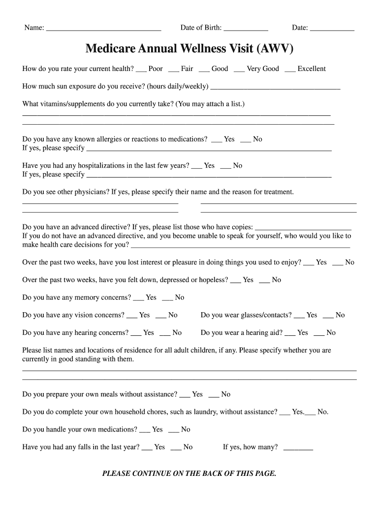 Fillable Online Medicare Annual Wellness Visit (AWV) Fax Email Print ...