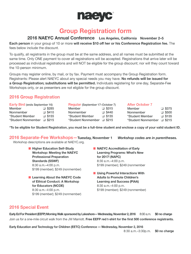 Fillable Online naeyc Group Registration form - NAEYC Fax Email Print - pdfFiller