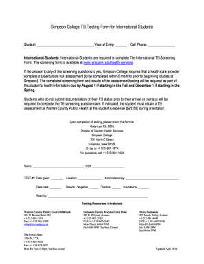 Fillable Online simpson Simpson College TB Testing Form for ...