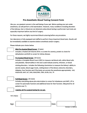 Fillable Online Pre-Anesthetic Blood Testing Consent Form - Harris ...