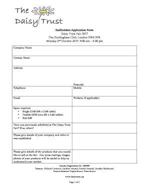 Fillable Online daisytrust Stallholders Application Form - daisytrust ...