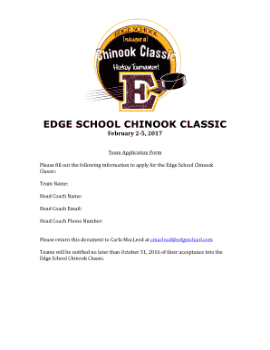 Fillable Online EDGE SCHOOL CHINOOK CLASSIC - Team Application Form ...