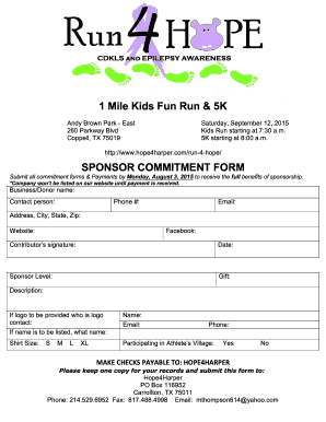 Fillable Online 1 Mile Kids Fun Run & 5K SPONSOR COMMITMENT FORM Fax ...