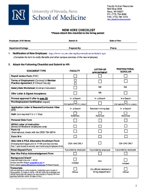 Fillable Online med unr NEW HIRE CHECKLIST *Please attach this checklist to the ... - med unr ...