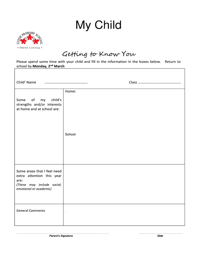 Fillable Online clydeps vic edu My Child Form - clydeps vic edu Fax ...