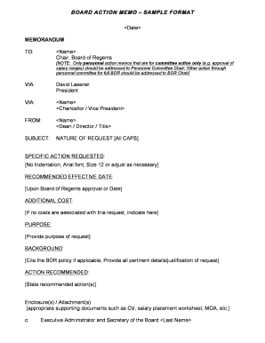 Fillable Online BOARD ACTION MEMO SAMPLE FORMAT Fax Email Print - pdfFiller