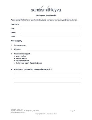 Fillable Online Pre-Program Questionnaire Fax Email Print - pdfFiller