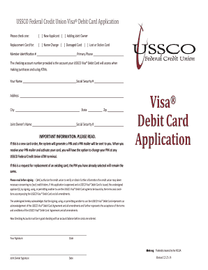Fillable Online USSCO Federal Credit Union Visa Debit Card Application ...