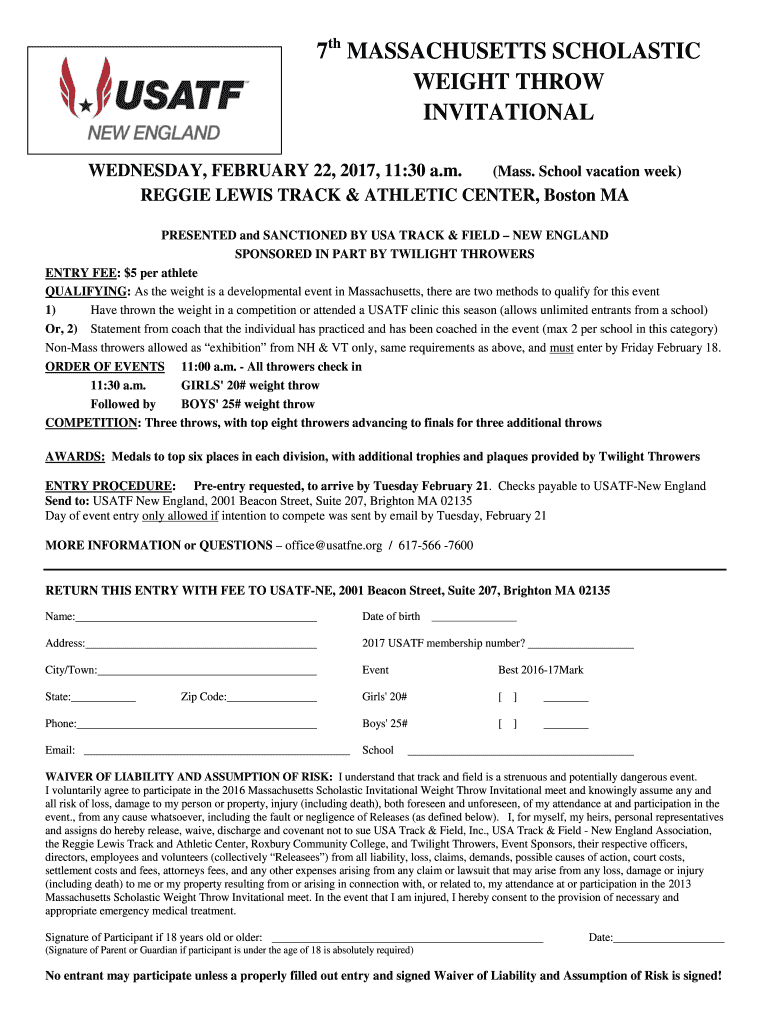 Fillable Online usatfne Weight Throw - USATF New England - usatfne Fax ...