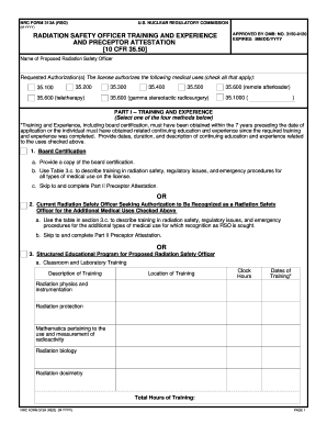 Fillable Online nrc NRC Form 313A (RSO), Radiation Safety Officer ...