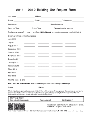 Fillable Online northminster-indy Building Use Request form. Building ...