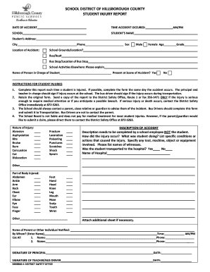 Fillable Online HILLSBOROUGH COUNTY STUDENT INJURY Fax Email Print ...