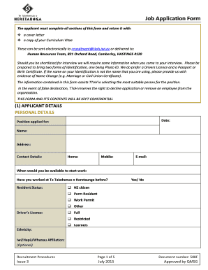 Fillable Online ttoh iwi Job Application Form - ttoh.iwi.nz - ttoh iwi ...