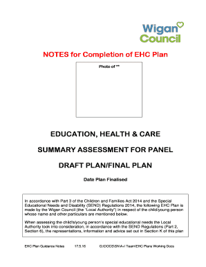 Fillable Online NOTES for Completion of EHC Plan EDUCATION ... - Wigan ...