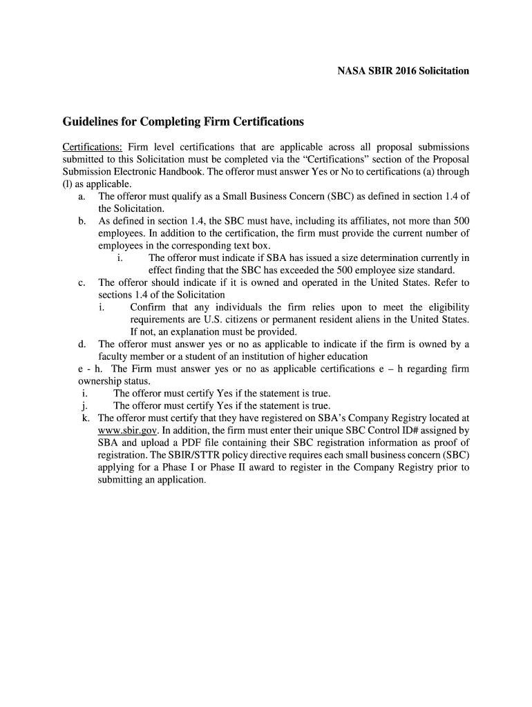 Fillable Online sbir gsfc nasa Guidelines for Completing Firm Certifications Fax Email Print ...