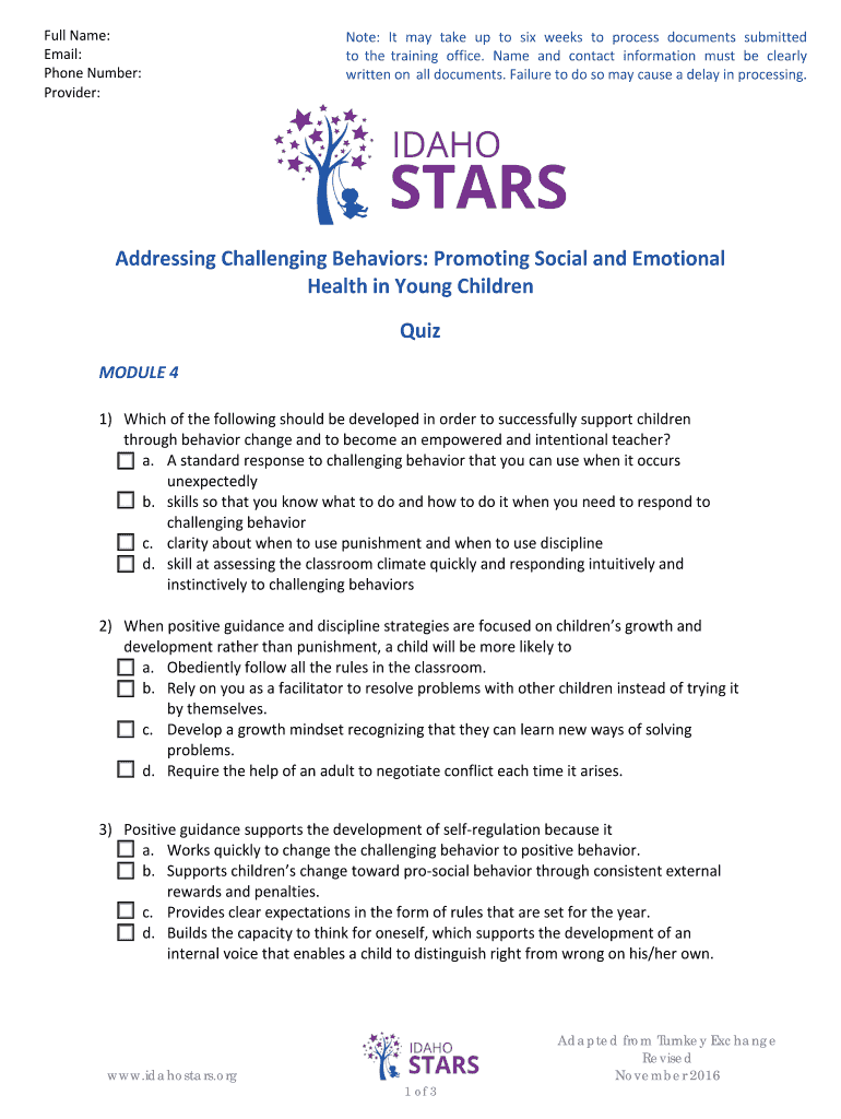 Fillable Online idahostars Addressing Challenging Behaviors. Addressing Challenging Behaviors ...