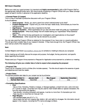 Fillable Online NIH Grant Checklist Fax Email Print - pdfFiller