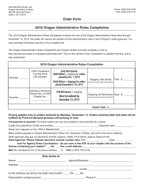 Fillable Online 2016 Oregon Administrative Rules Compilation order form ...