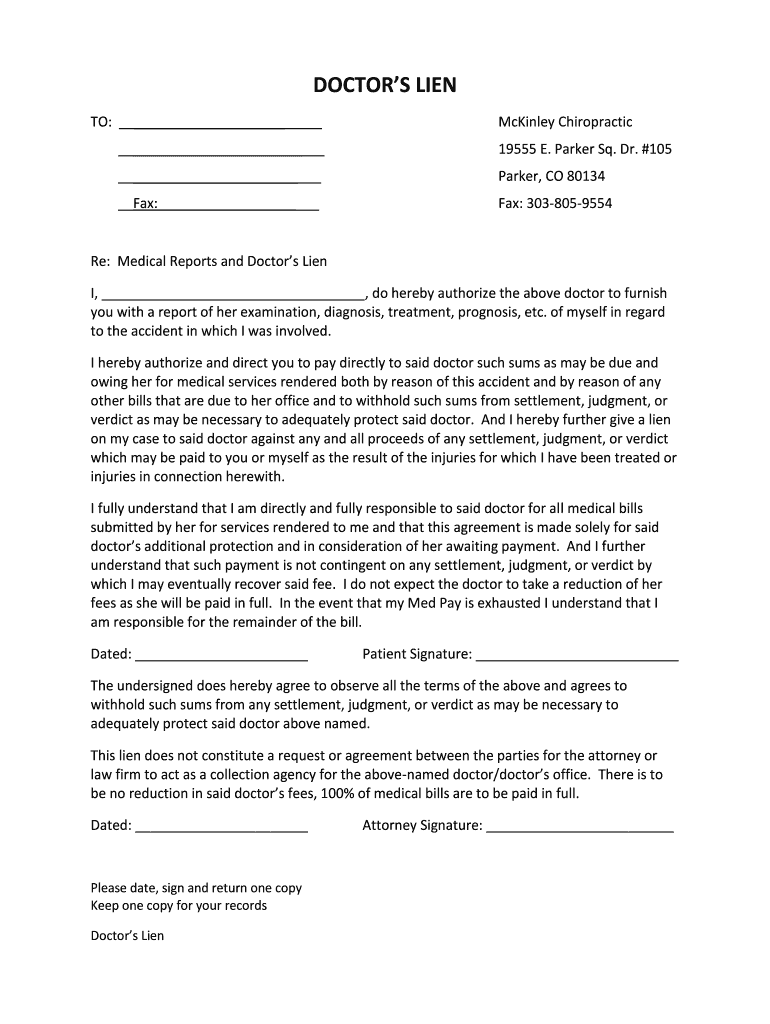 Fillable Online DOCTOR S LIEN Fax Email Print - pdfFiller
