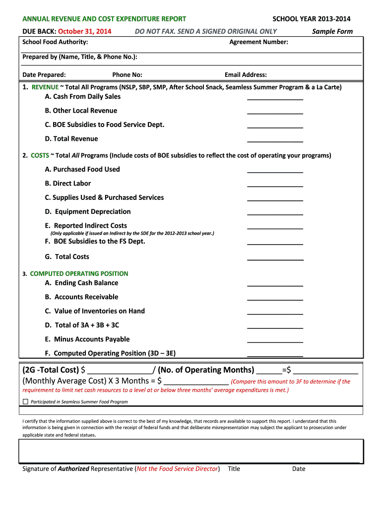 Fillable Online sde ct ANNUAL REVENUE AND COST EXPENDITURE REPORT ...