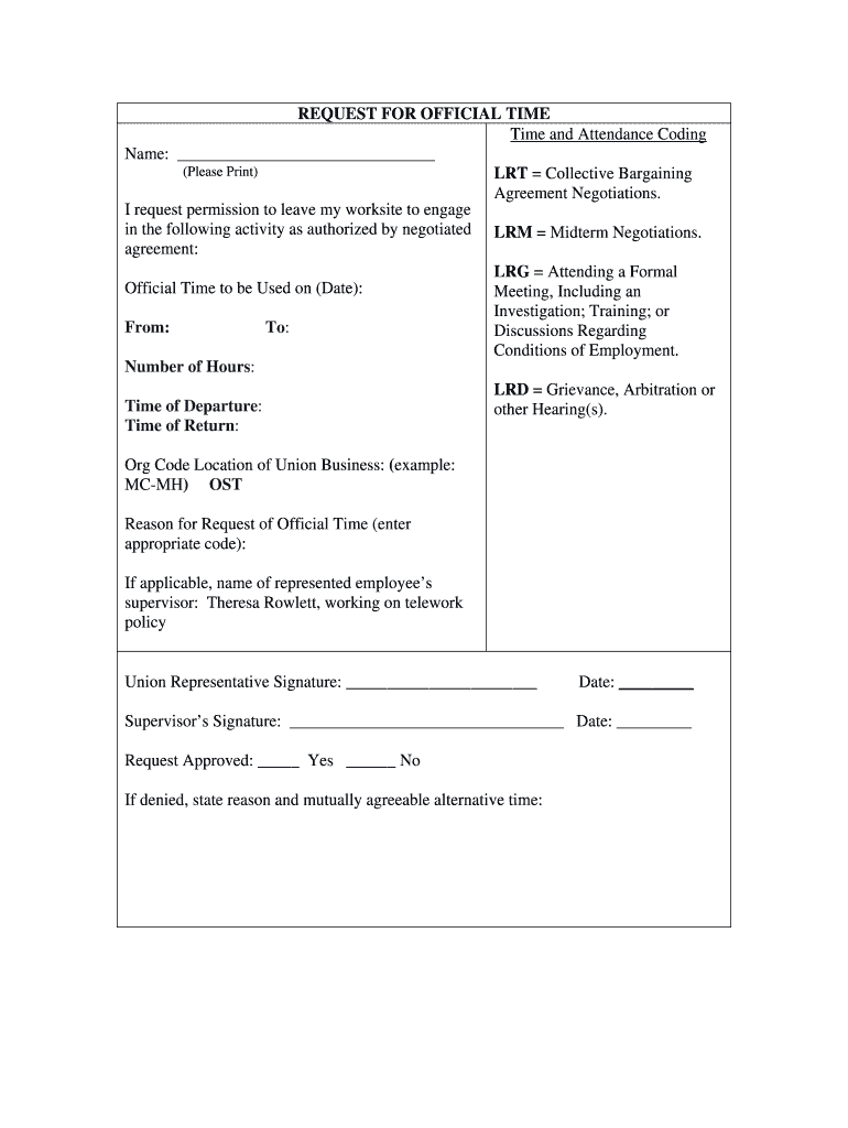 Fillable Online afge-local3313 REQUEST FOR OFFICIAL TIME - afge ...