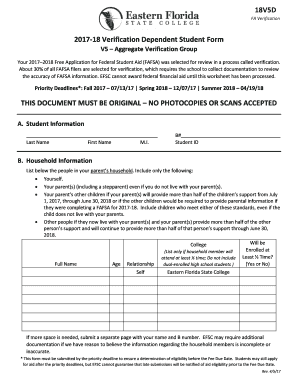 Fillable Online 2017-18 Verification Dependent Student Form Fax Email Print - pdfFiller