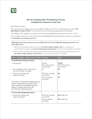 Fillable Online We are changing select TD chequing accounts, Fax Email ...