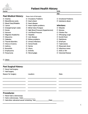Fillable Online Patient Health History Form plus ROS 2017.xlsx Fax ...
