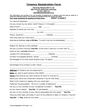 Fillable Online housingpeople co Tenancy Registration Form Fax Email ...