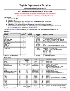 Fillable Online VA16 Quarterly Withholding Reconciliation of VA-15 ...