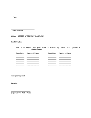 Fillable Online Name of broker Subject: LETTER OF REQUEST (EQ TRADE ...