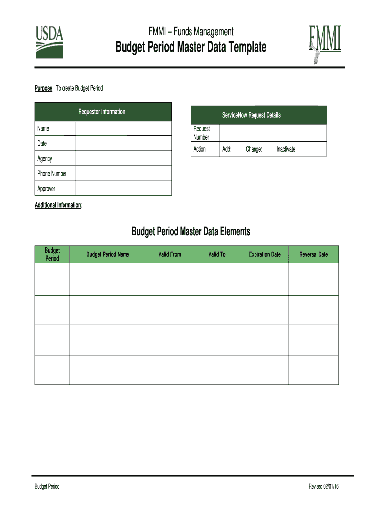 Fillable Online nfc usda Budget Period Master Data Template. FMMI ...