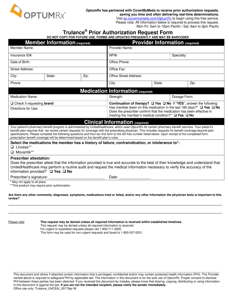 Fillable Online OptumRx has partnered with CoverMyMeds to receive prior authorization requests ...