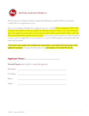 Fillable Online Brazil Visa Application Worksheet Fax Email Print ...