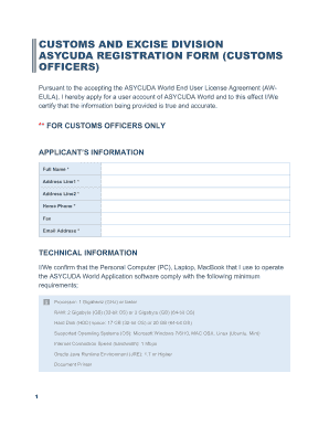 Fillable Online customs gov Asycuda Registration Form Customs Officers ...