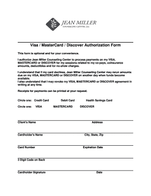 Fillable Online Visa / MasterCard / Discover Authorization Form Fax ...