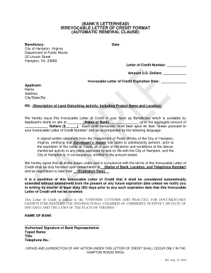 Fillable Online hampton (BANK S LETTERHEAD) IRREVOCABLE LETTER OF ...
