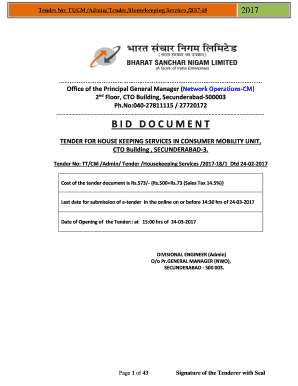 Fillable Online Tender No: TT/CM /Admin/ Tender /Housekeeping Services ... Fax Email Print ...