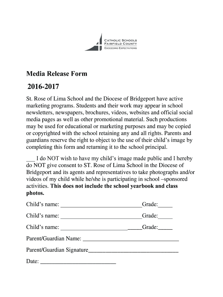 Fillable Online Media Release Form - St. Rose of Lima School Fax Email ...