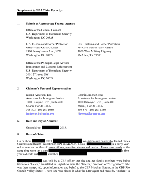 Fillable Online Supplement to SF95 Claim Form by: Sandra Juarez ...