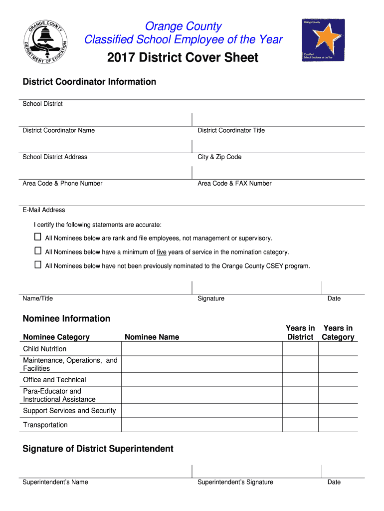 Fillable Online ocde 2008 County Cover Sheet - Classified School ...