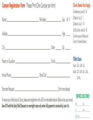 Fillable Online campbuckeye Camper Registration Form Please Print (One ...