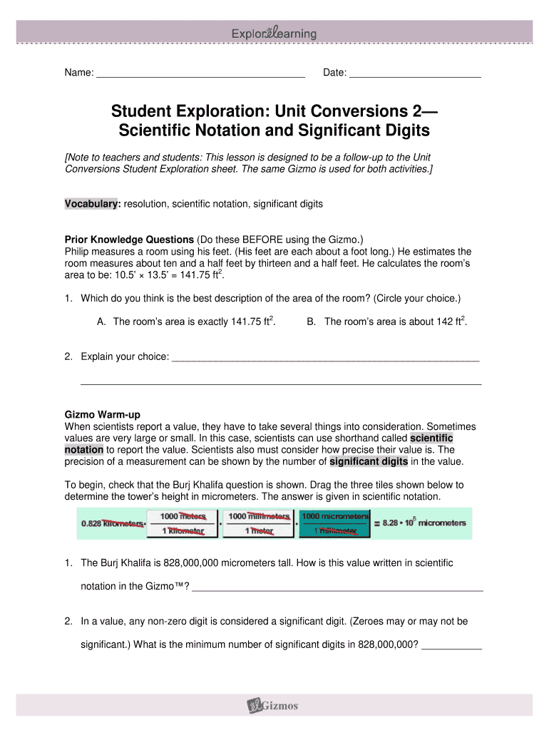 Student Exploration Unit Conversions Gizmo Answer Key Pdf 2020 2022