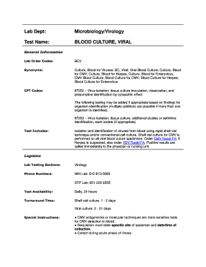 Fillable Online BLOOD CULTURE, VIRAL Fax Email Print - pdfFiller