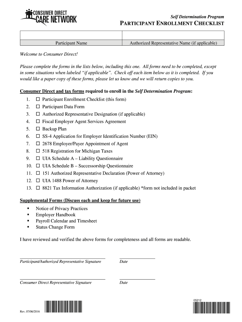 Fillable Online Self Determination Program PARTICIPANT ENROLLMENT ...