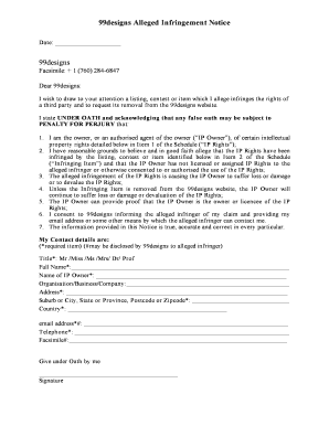 Fillable Online Infringement Notice 99designs Fax Email Print - pdfFiller