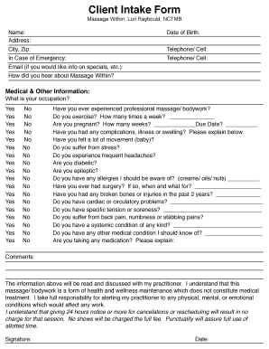Fillable Online Prenatal intake form - Massage Within Fax Email Print ...