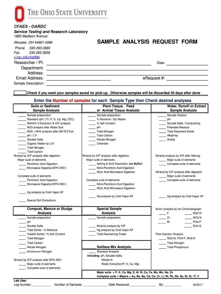 Fillable Online u osu SAMPLE ANALYSIS REQUEST FORM - u.osu.edu Fax Email Print - pdfFiller