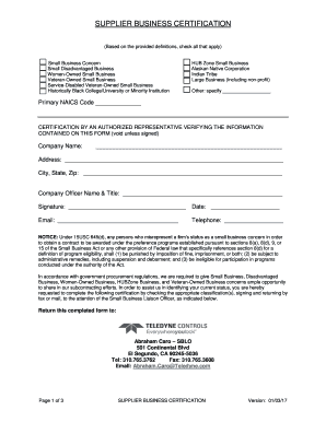 Fillable Online Supplier Business Certification Fax Email Print - pdfFiller