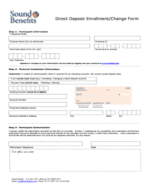 Fillable Online Direct Deposit Enrollment/Change Form - Sound Benefits ...